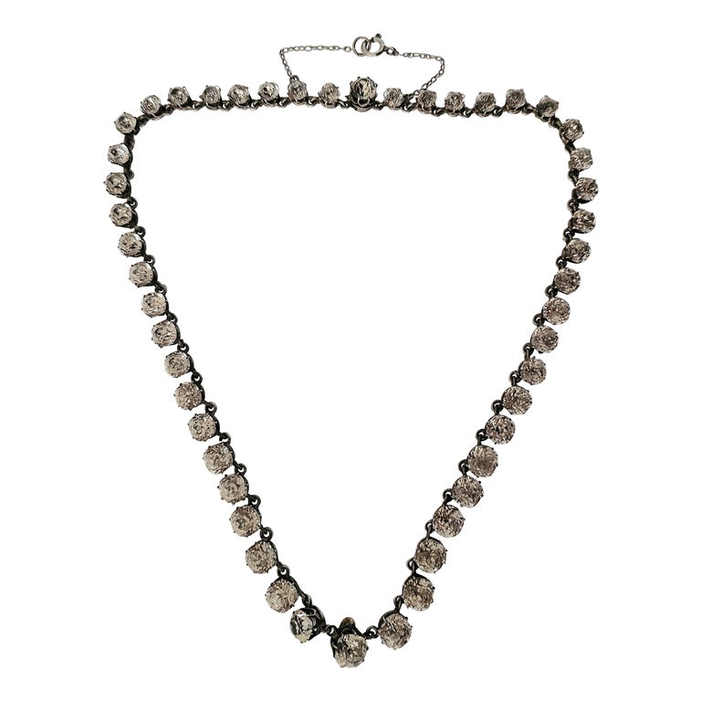 Antique Victorian Cushion Paste Silver Riviere Necklace For Sale at 1stDibs