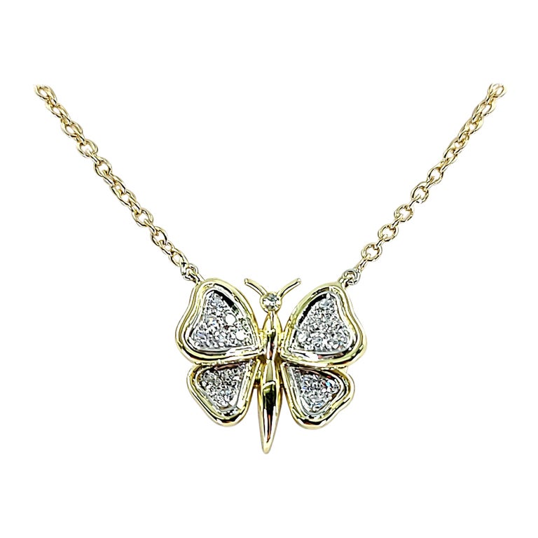 Yellow Gold Diamond Butterfly Necklace For Sale at 1stDibs