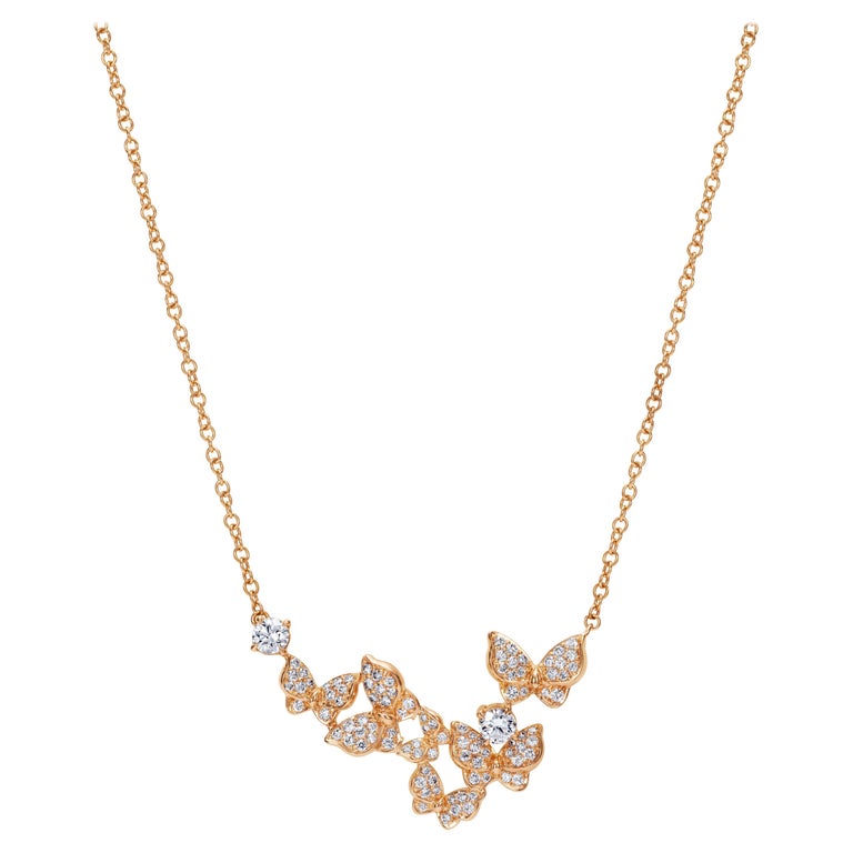 18 Karat Rose Gold and White Diamonds Butterfly Necklace For Sale at ...