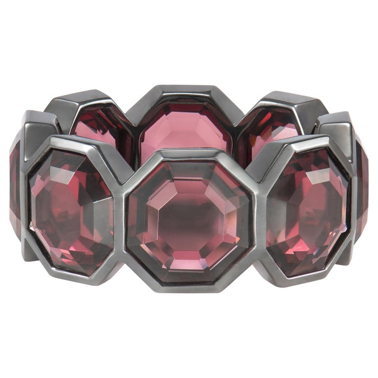 Customizable Russell Ring in 18 Karat Black Gold with Pink Rhodolite ...