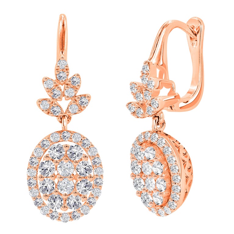 1.08ct Diamond Flower Drop Earrings 14k Gold For Sale at 1stDibs