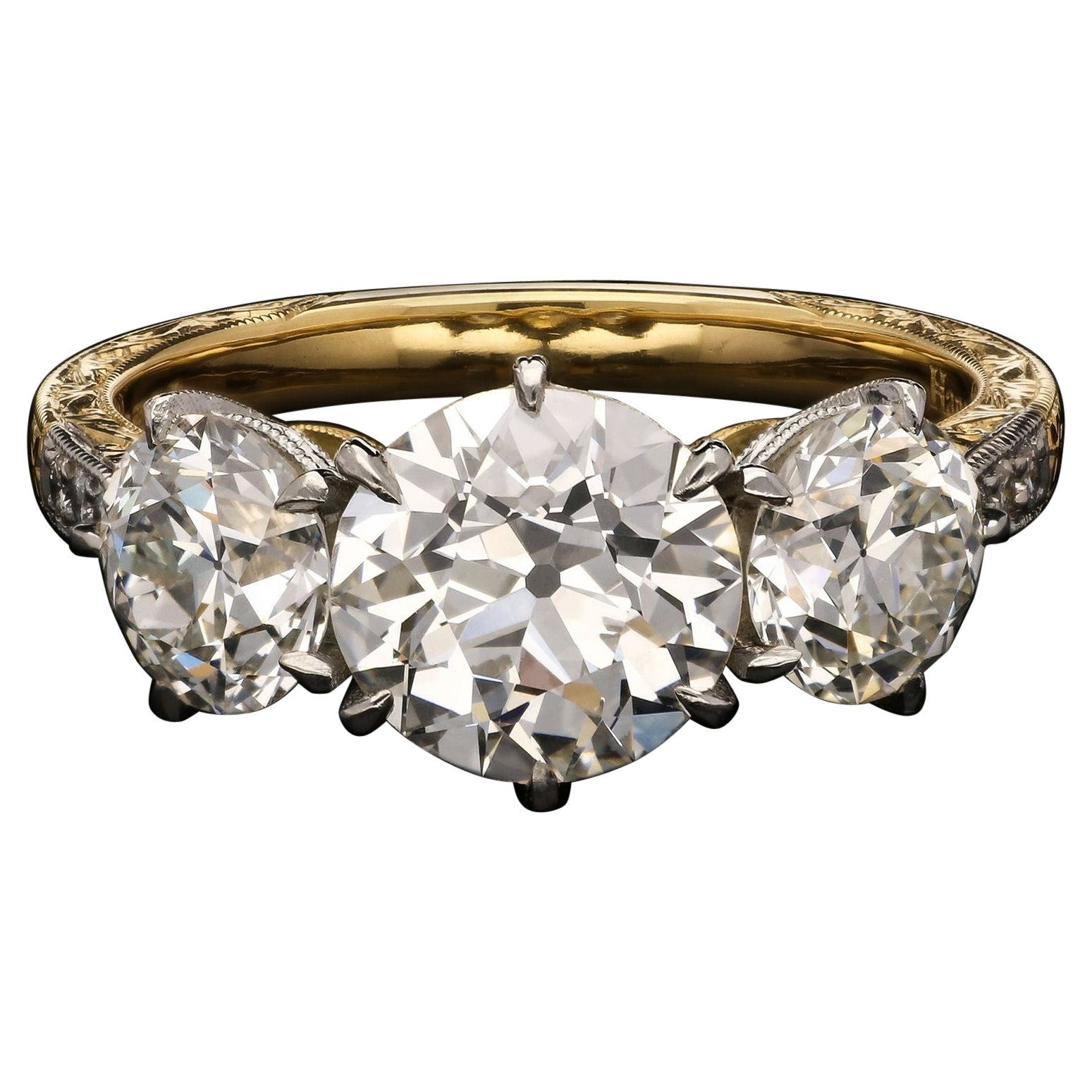 Hancocks 7.06ct Three Stone Old Mine Brilliant Cut Diamond Ring Contemporary For Sale at 1stDibs ...