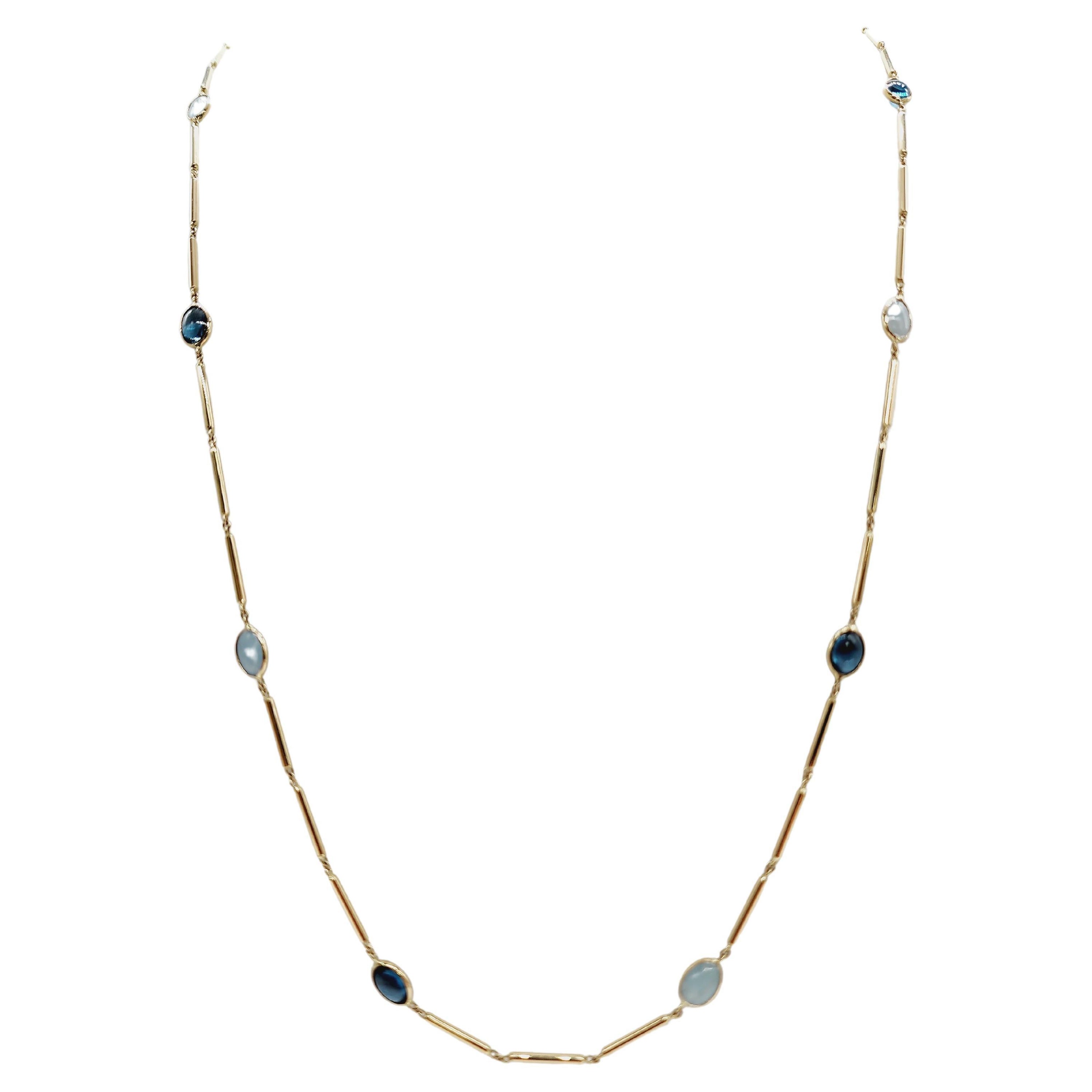 Color Tourmaline Gem Yellow Gold Link Chain Necklace For Sale at 1stDibs