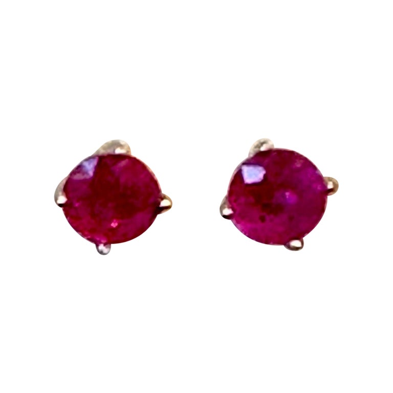 1 Carat Solitaire Natural Ruby Earrings 4 Prongs Screw Back 14 Karat ...