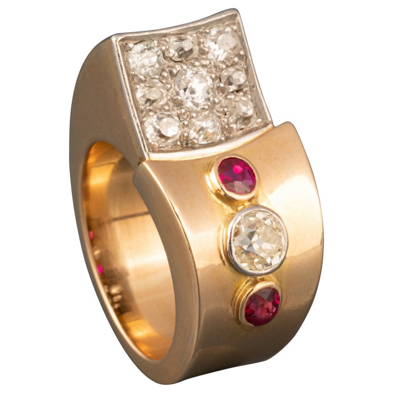 Gold and Diamonds French Tank Ring For Sale at 1stDibs