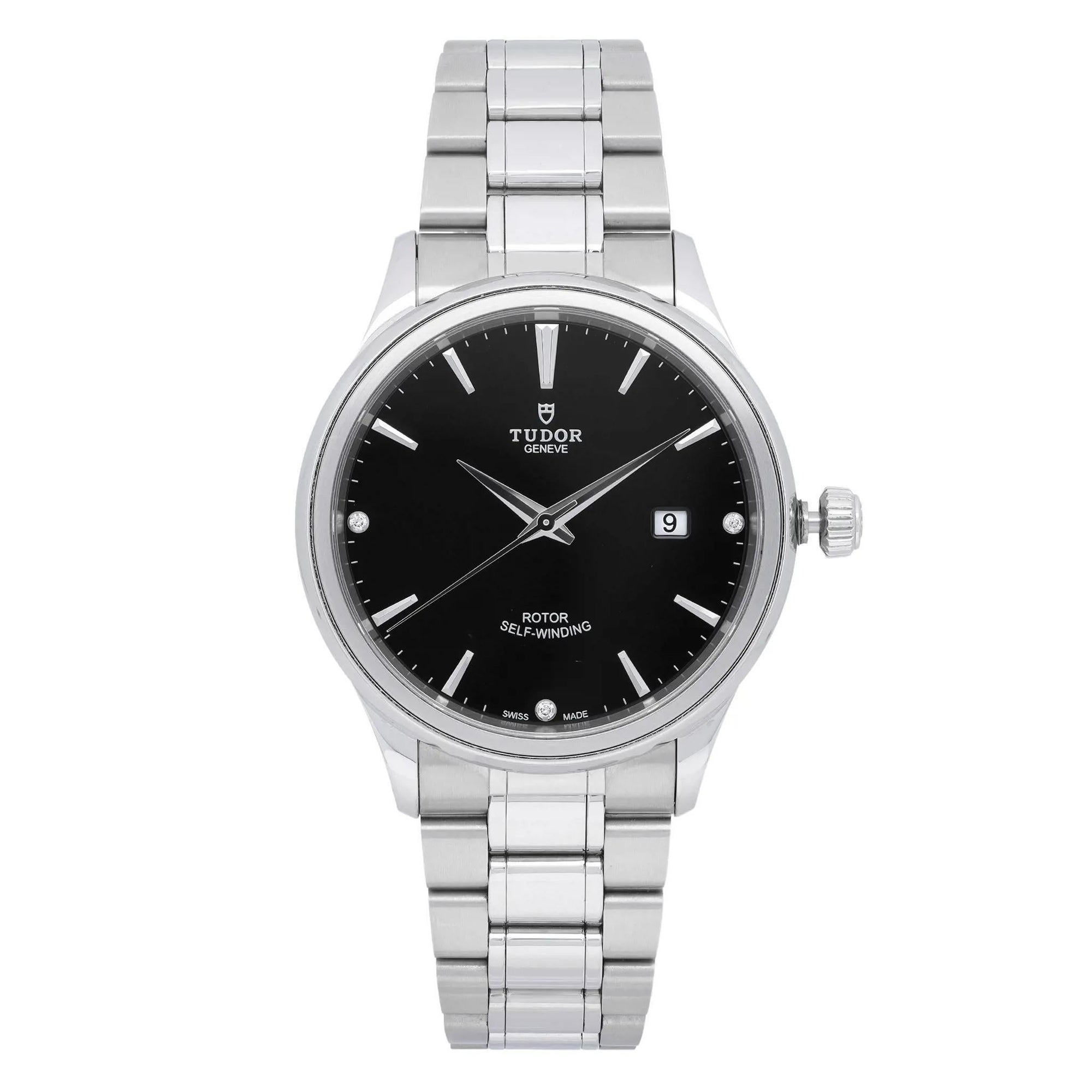 Tudor Style Stainless Steel Diamond Black Dial Automatic Mens Watch ...