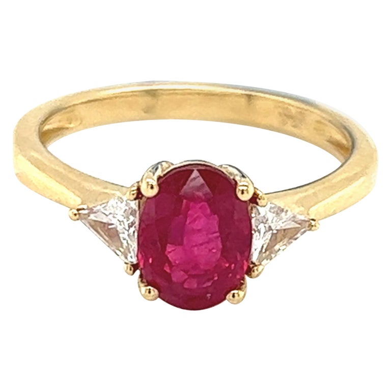 2.04 Carat Ruby and Diamond Trillion Three Stone Ring For Sale at 1stDibs
