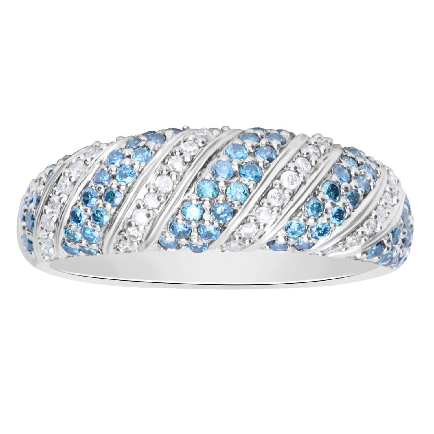 Classic 925 Sterling Silver Studded with Blue and White Diamond Ring ...