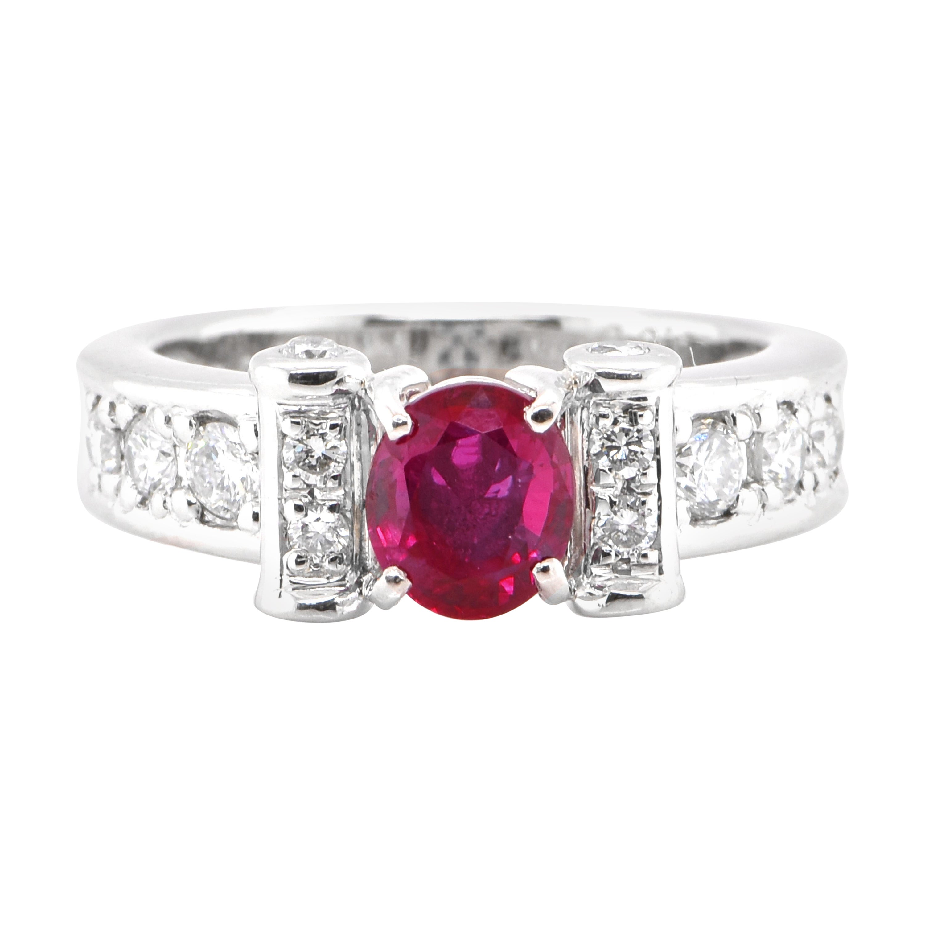 GIA Certified 0.85 Carat Natural Thailand Ruby and Diamond Ring Set in ...