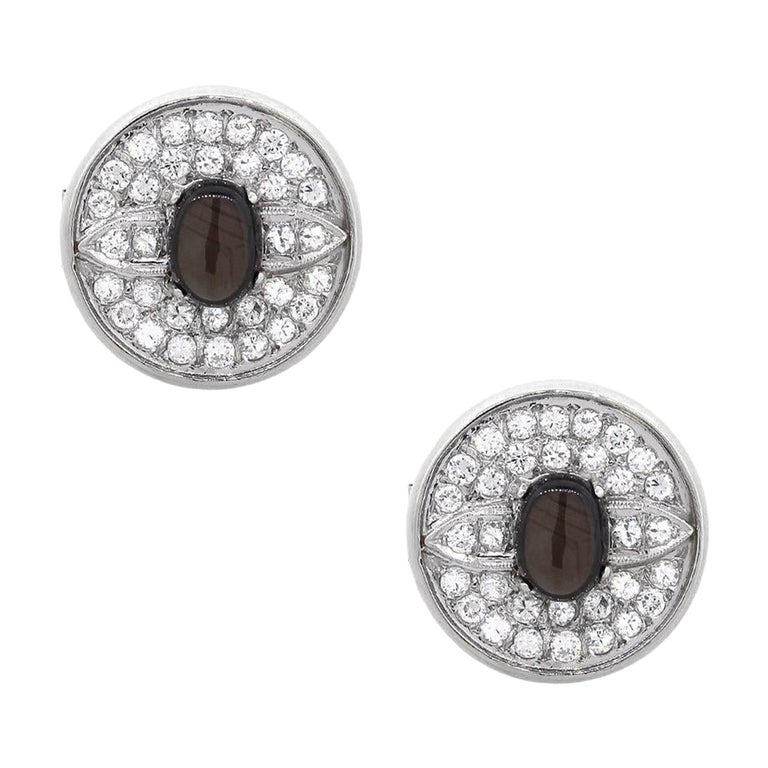 Round Diamond Hematite Gents Cufflinks For Sale at 1stDibs