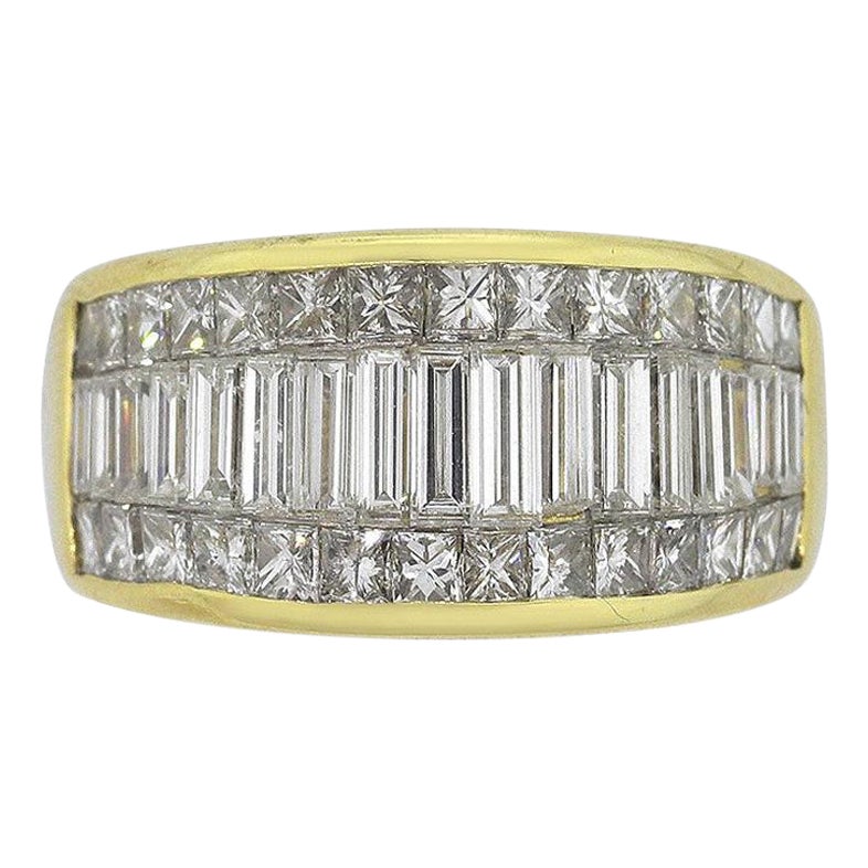 Emerald Cut and Round Brilliant Diamond Three-Row Wide Ring For Sale at ...