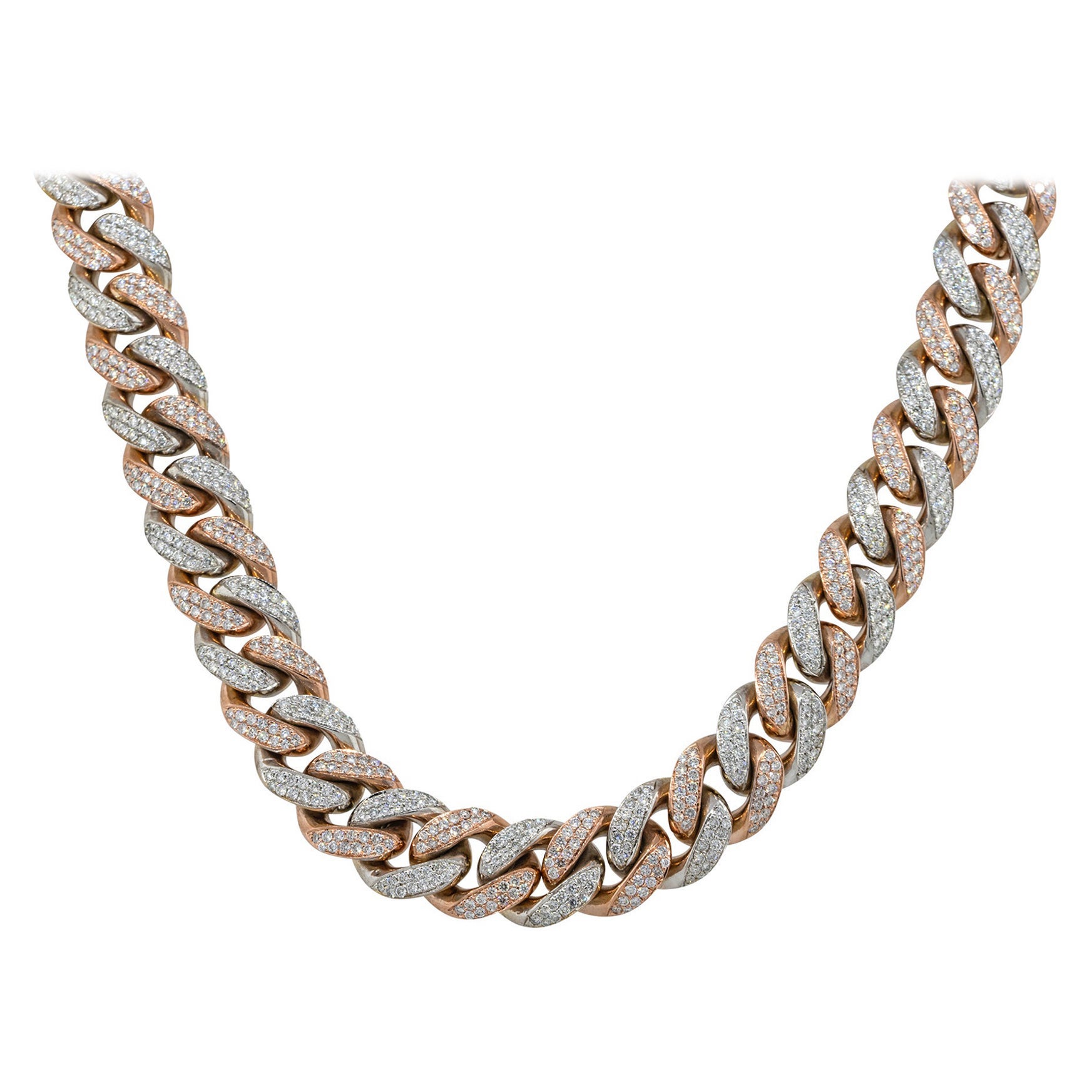 27 Carat Diamond Pave Cuban Chain Necklace 10 Karat in Stock For Sale ...