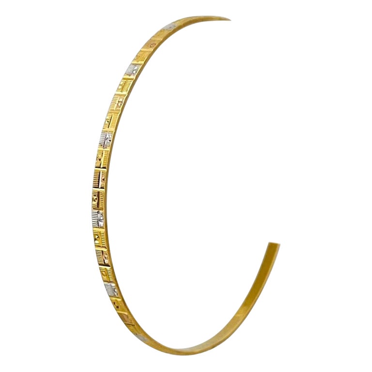 22 Karat Yellow and White Gold Solid Diamond Cut Bangle Bracelet For ...