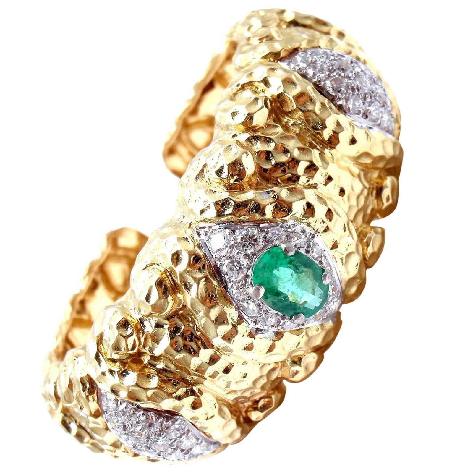 Wander France Emerald Diamond Gold Cuff Bracelet at 1stDibs