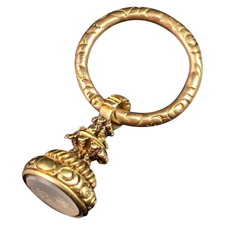 Antique Georgian 9k Gold Seal Fob Pendant, Split Ring, Chalcedony For ...