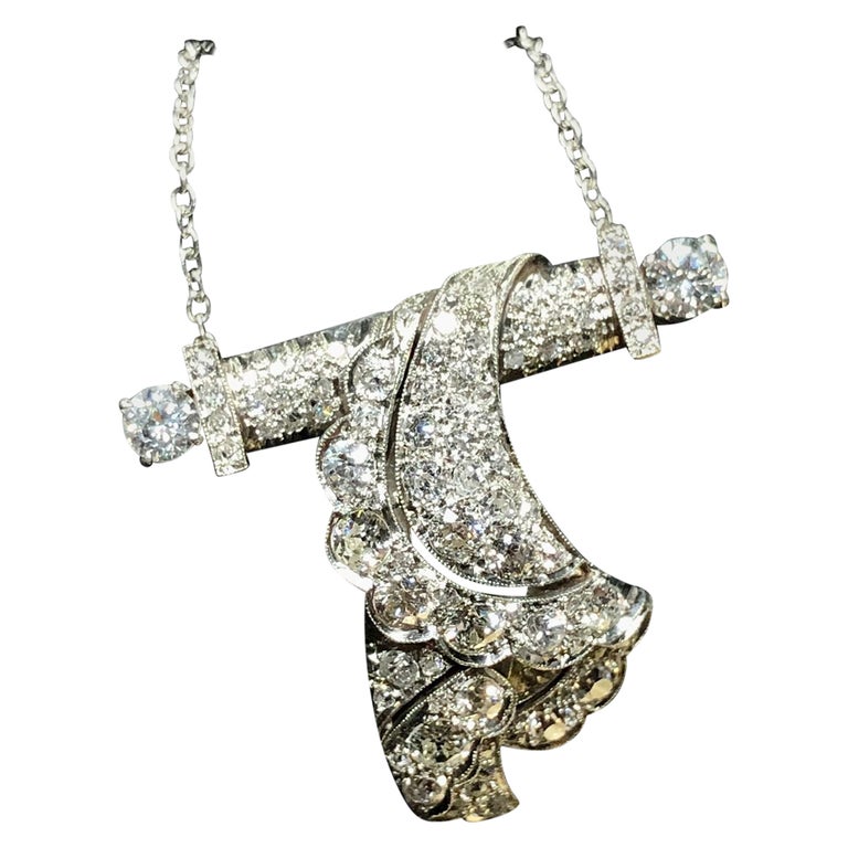 Art Deco Platinum Diamond Pendant For Sale at 1stDibs
