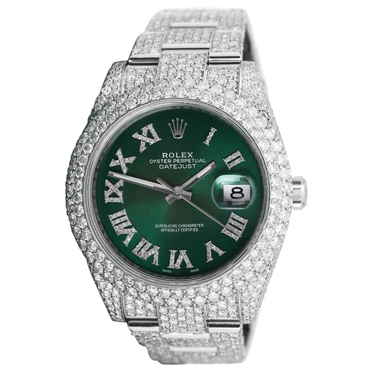 Rolex Mens Datejust II Stainless Steel Green Roman Diamond Dial Full ...