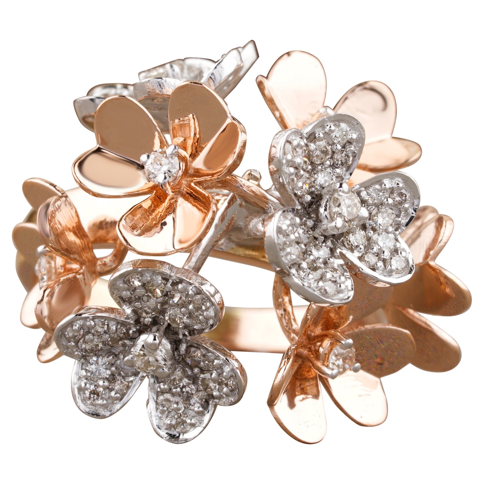 Multi Tone Gold Diamond Large Flower Ring at 1stDibs | big flower ring ...