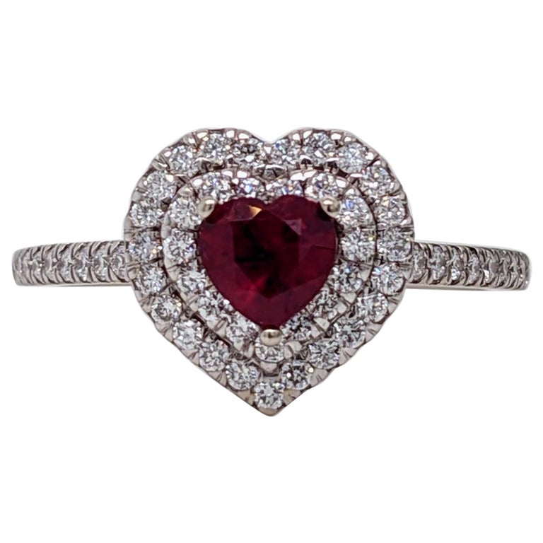 Heart Shape 1.5ct Red Burma Ruby in 14K White Gold W Natural Diamond ...