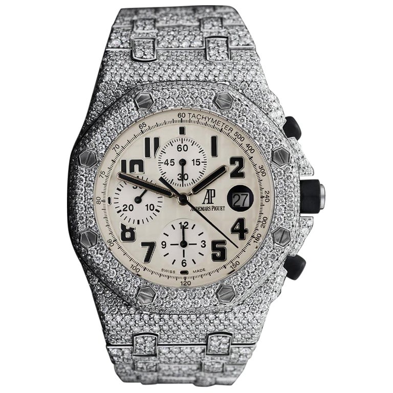 Audemars Piguet Royal Oak Offshore Chronograph Ivory Dial Fully Iced ...