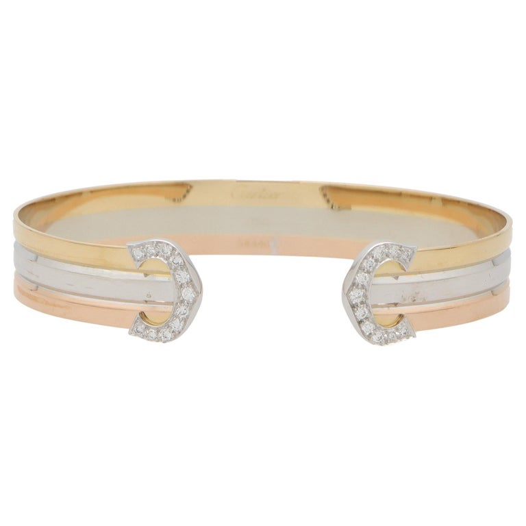 Cartier Bracelet jonc vintage double C en or rose, jaune et blanc 18 ...