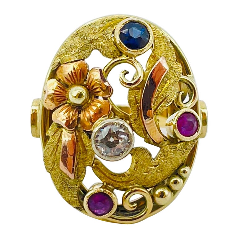 Noble Cocktail Ring/Garden Ring 14k Gold Ring For Sale at 1stDibs