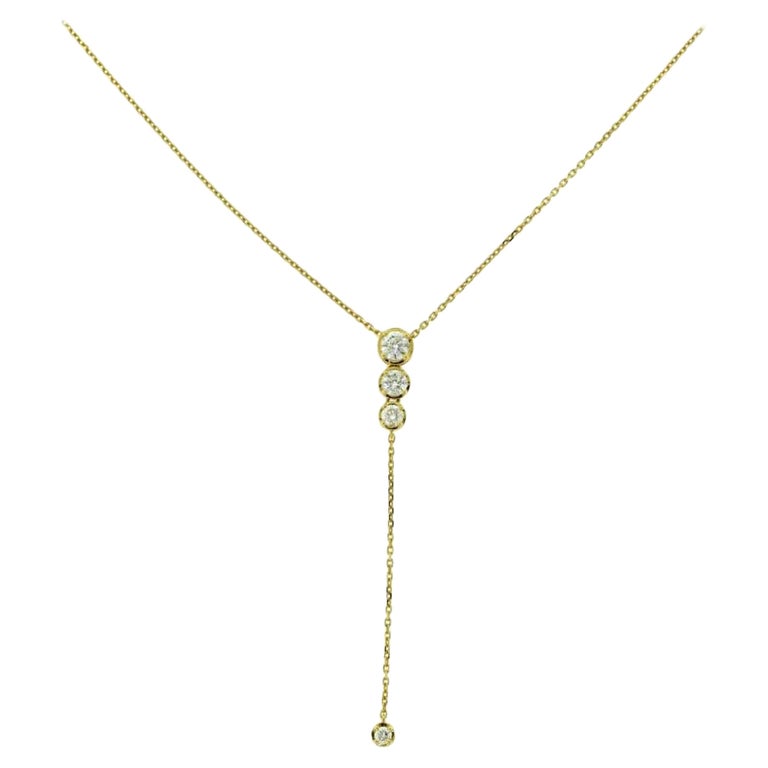 4 Round Brilliant Diamond Falling Yellow Gold Pendant Necklace For Sale ...