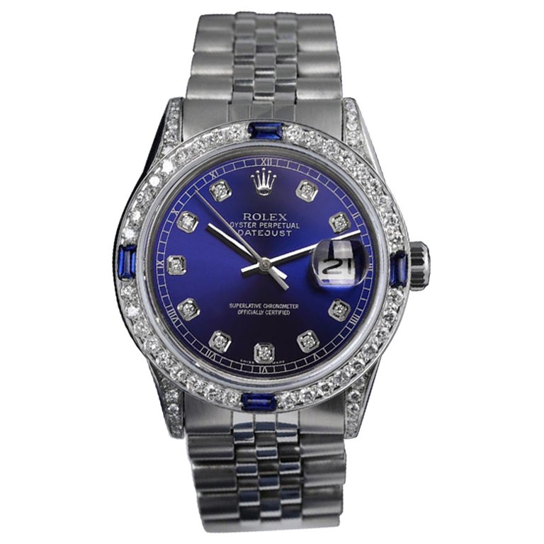 Rolex Datejust Blue Diamond Dial with Sapphire and Diamond Bezel Jubilee Band For Sale at 1stDibs