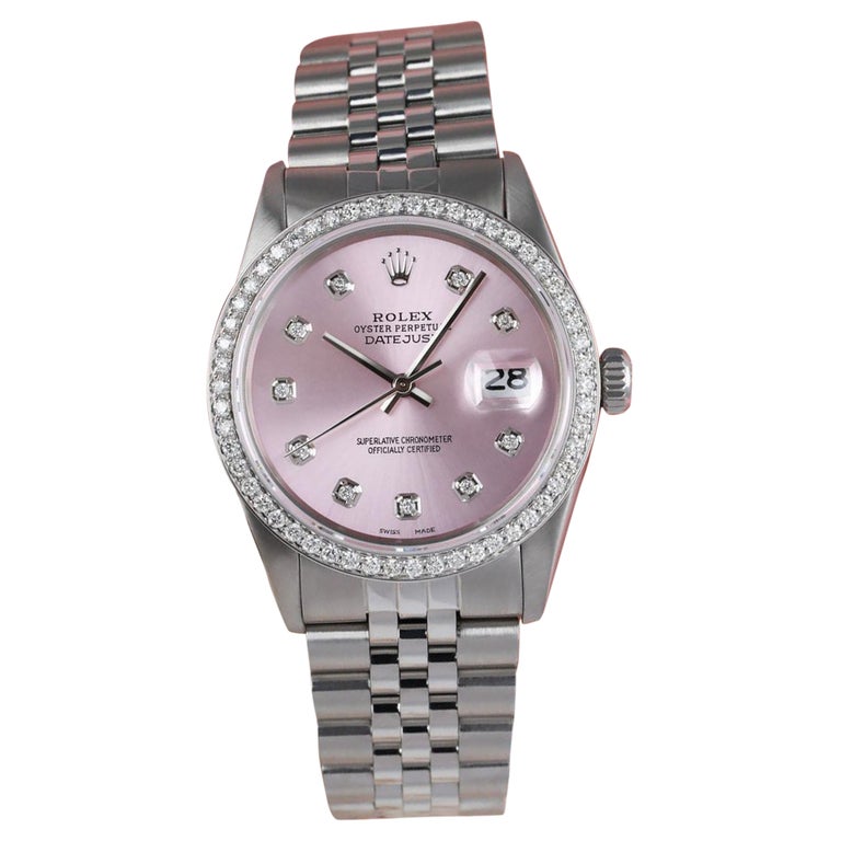Rolex Datejust Metallic Pink Face Round Diamond Numbers and Diamond ...