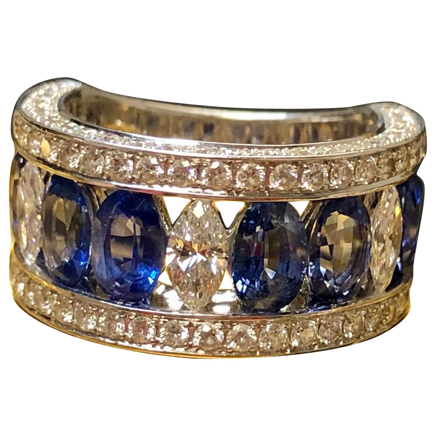 18k Marquise Diamond Graduated 7.50 Carat Eternity Band White Gold For ...