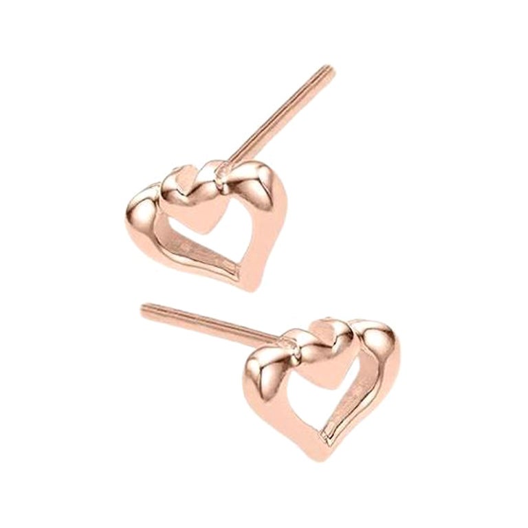 Charmed by a Cause Double Heart Stud Earrings Rose Gold For Sale at 1stDibs