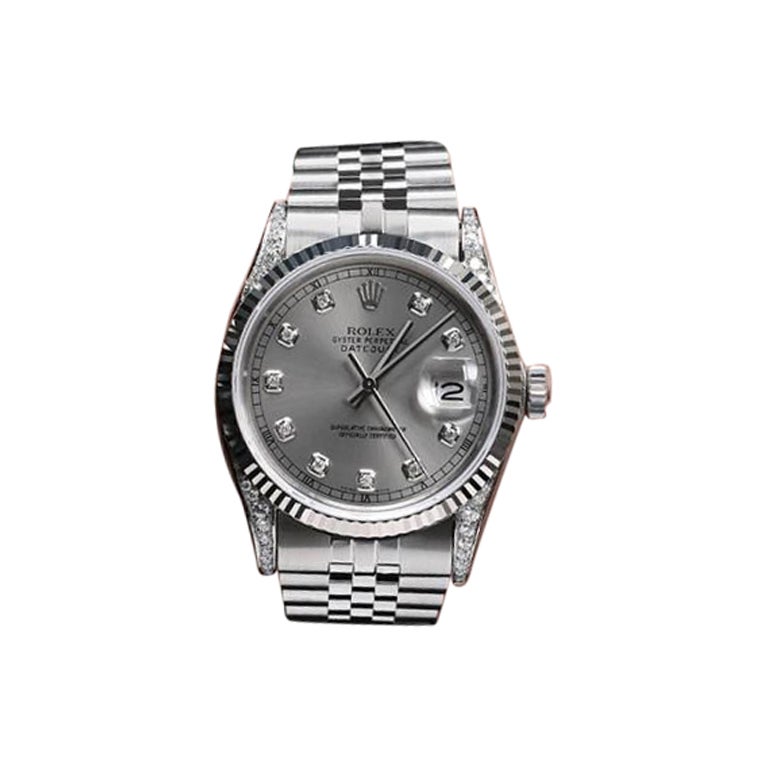 Rolex Datejust SS Grey Dial Classic + Lugs with Diamond Accent RT Watch ...