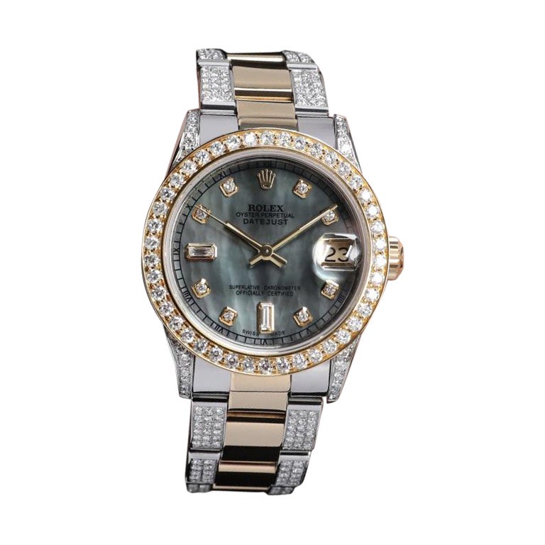 Rolex Black Pearl 8+2 track Datejust Two Tone 18K Gold + SS + Side ...