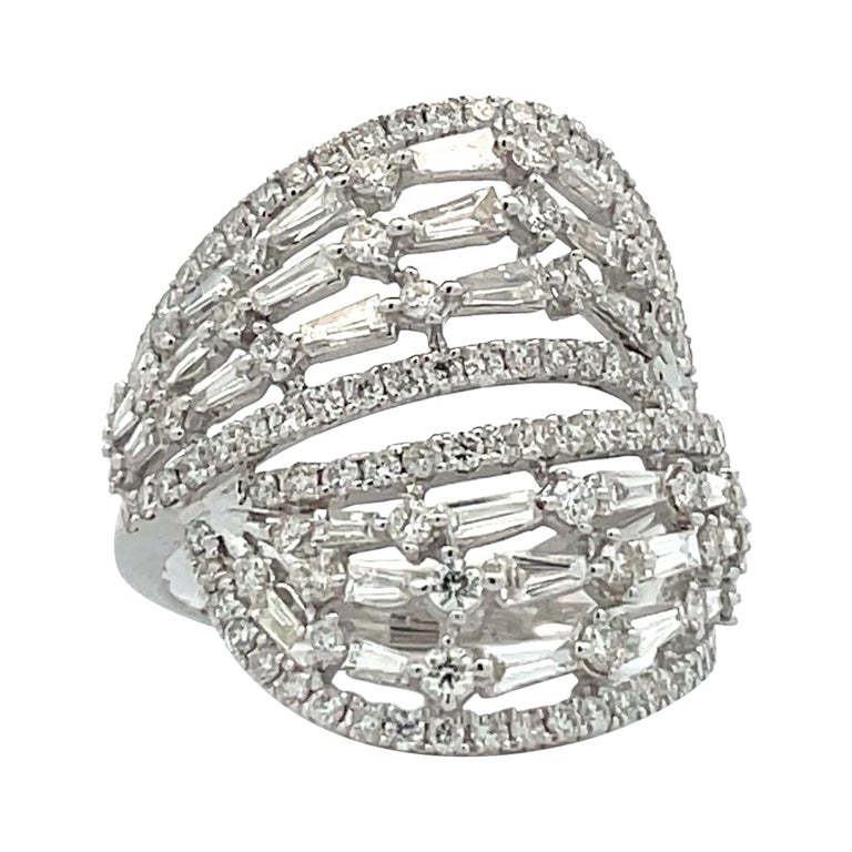 2.08 Carat Baguette Diamond Cluster Multi-Strand Dome Ring in 14k Gold ...