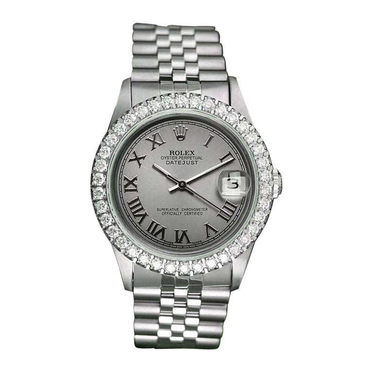 Rolex Datejust Diamond Bezel Grey Roman Dial Jubilee Bracelet Watch ...