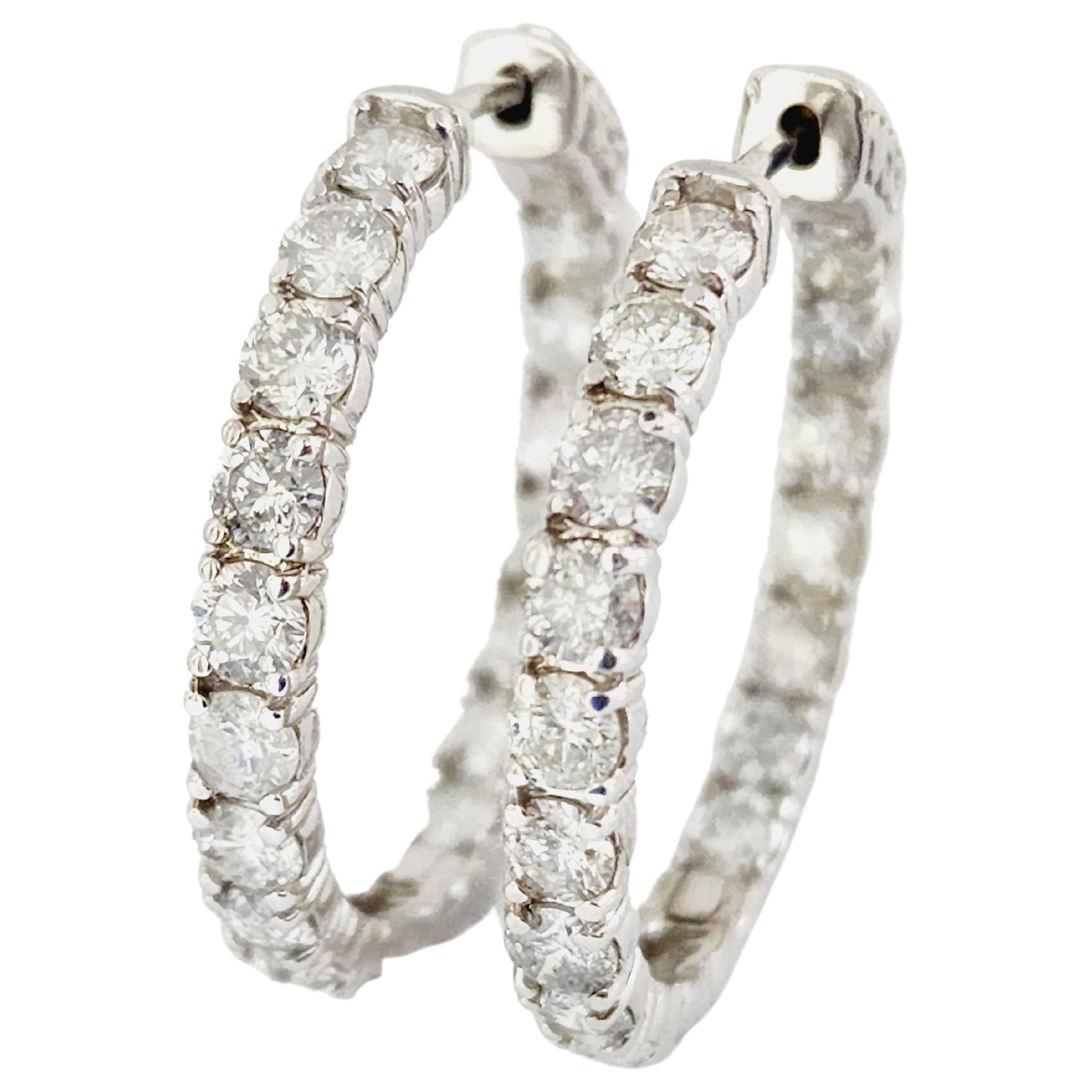 450 Carat Round Diamond In And Out Hoop Earrings In 14 Karat White Gold For Sale At 1stdibs