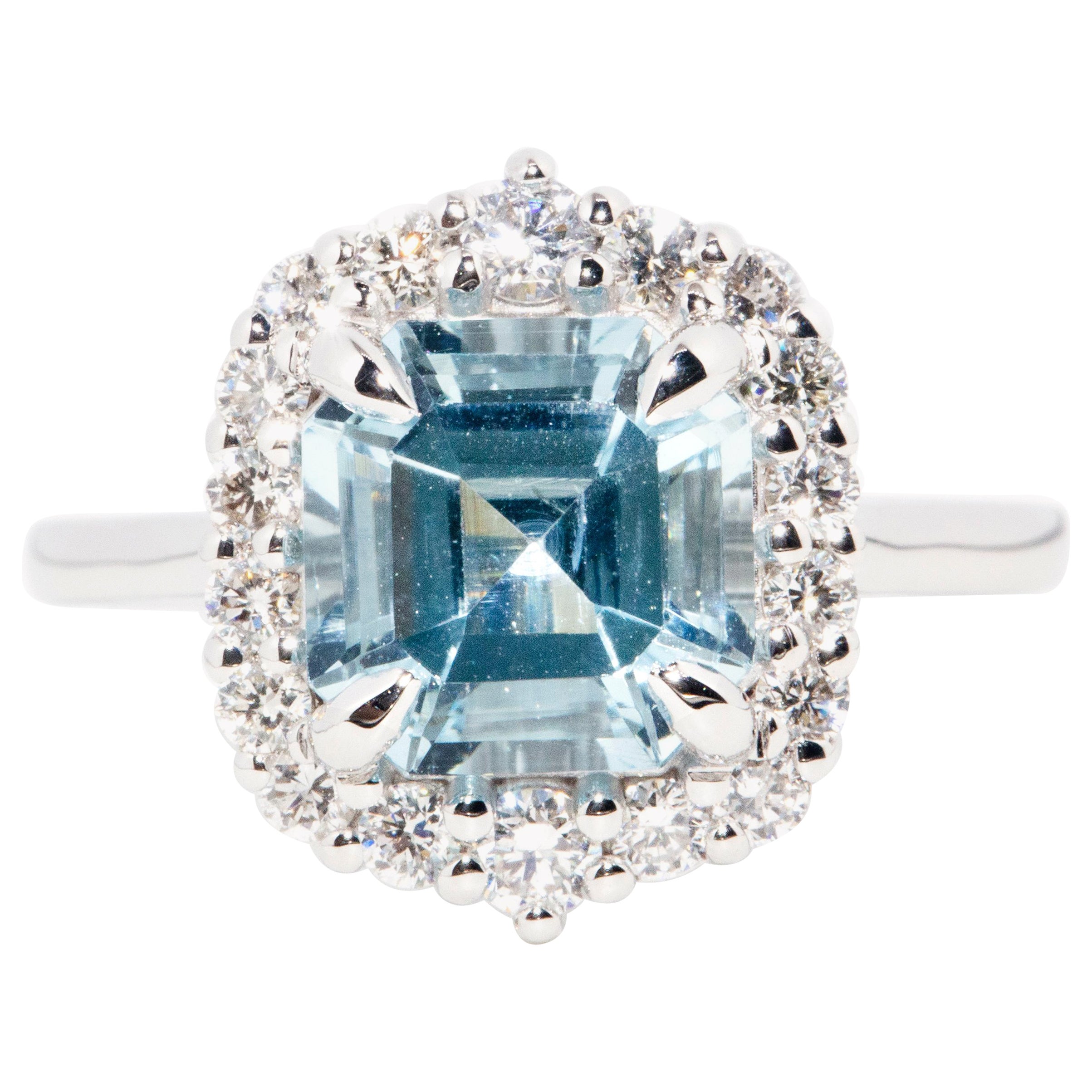 1.84 Carat Square Cut Bright Grey Spinel and Diamond 18 Carat Gold Halo ...