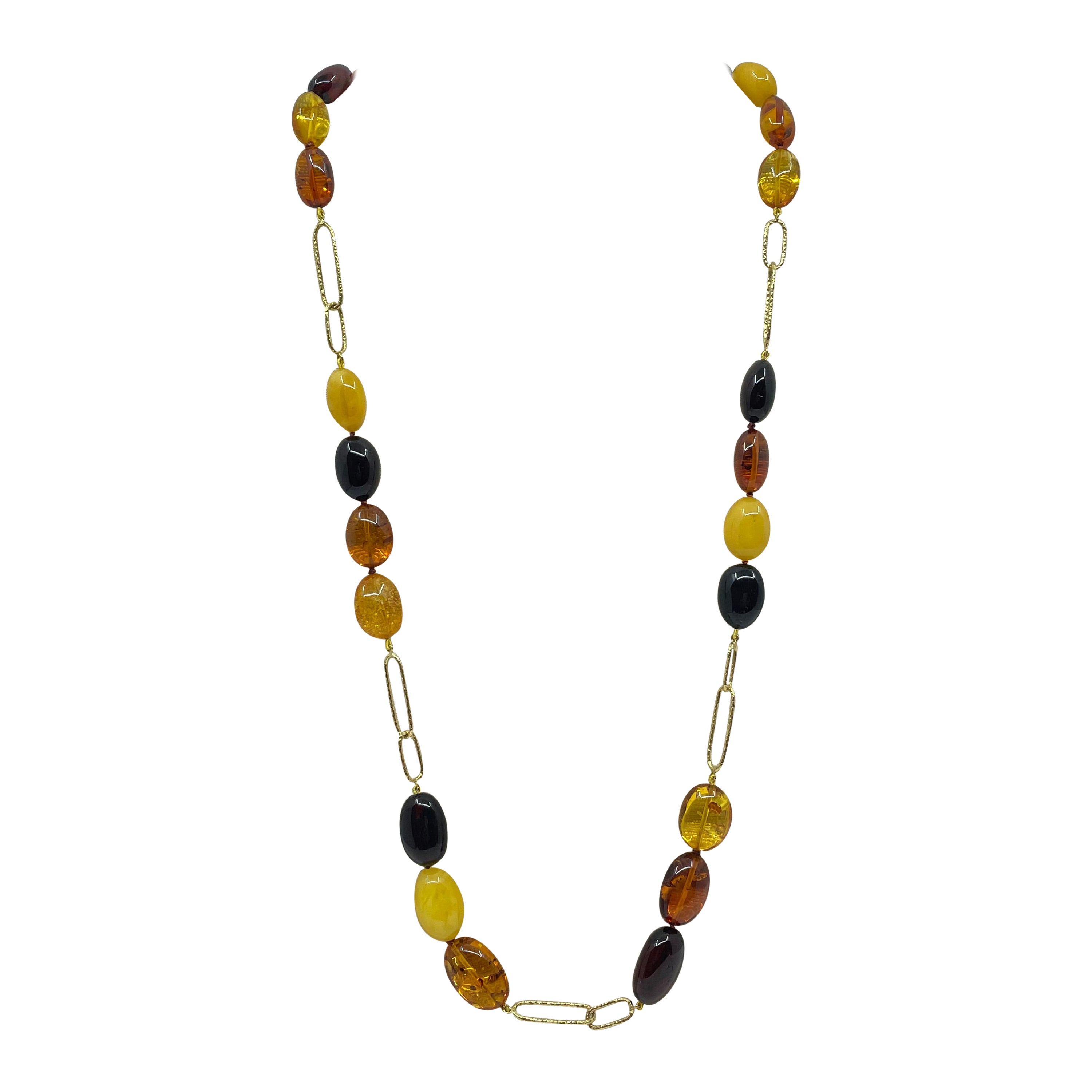 Graduated Reconstituted Amber and 18 Karat Yellow Gold Rondel Necklace ...