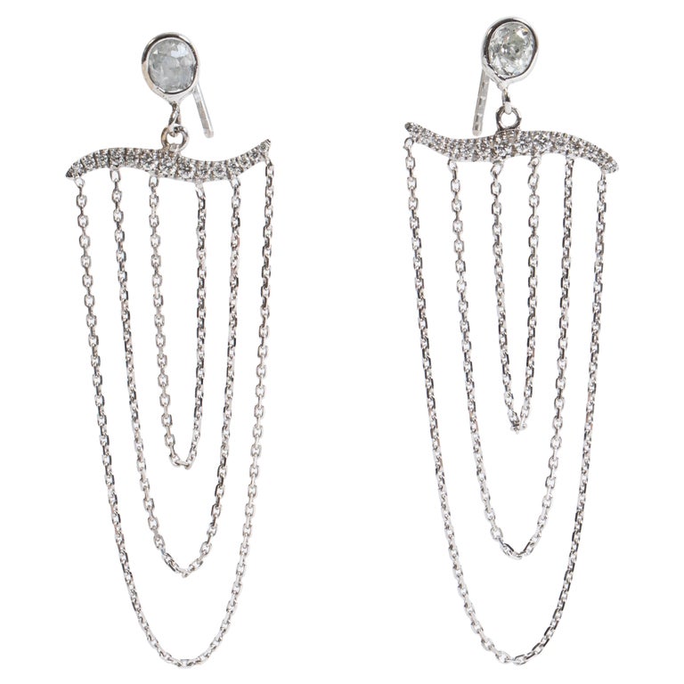 18K White Gold Chain Earrings Set with Diamonds For Sale at 1stDibs
