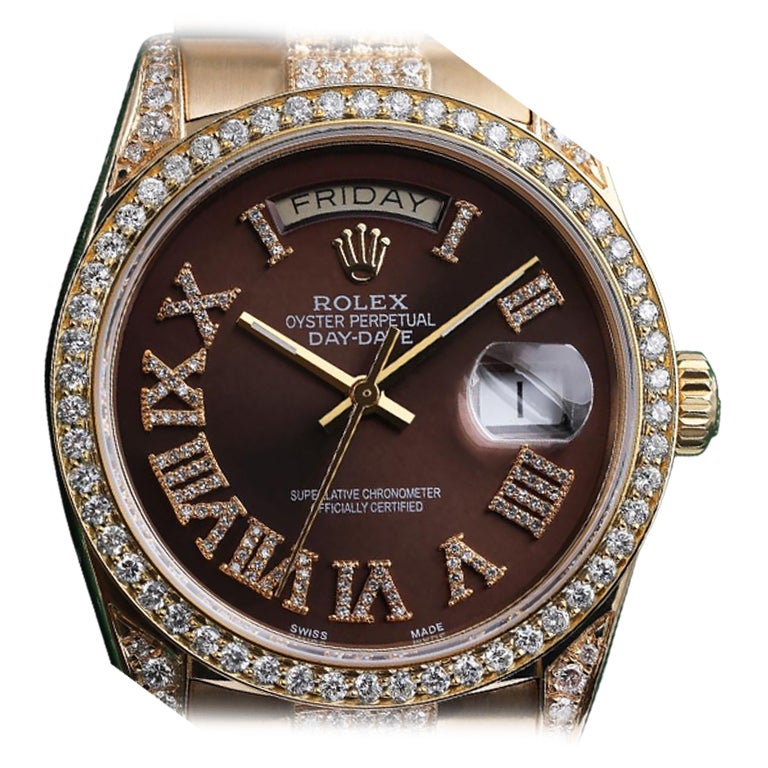 Rolex Presidential Chocolate Roman Diamond Dial Yellow Gold Watch For ...