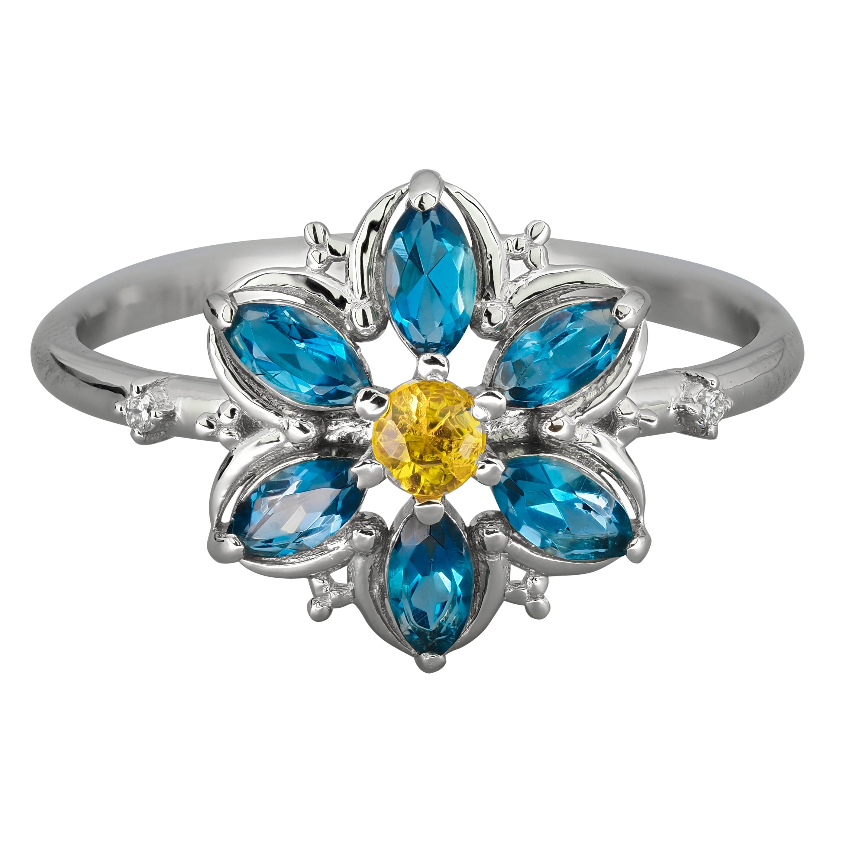 Customizable Forget Me Not Ring/ 9ct Yellow Gold, Ceylon Sapphire For ...