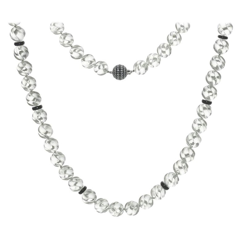 Carved Rock Crystal, Onyx and Diamond Necklace For Sale at 1stDibs