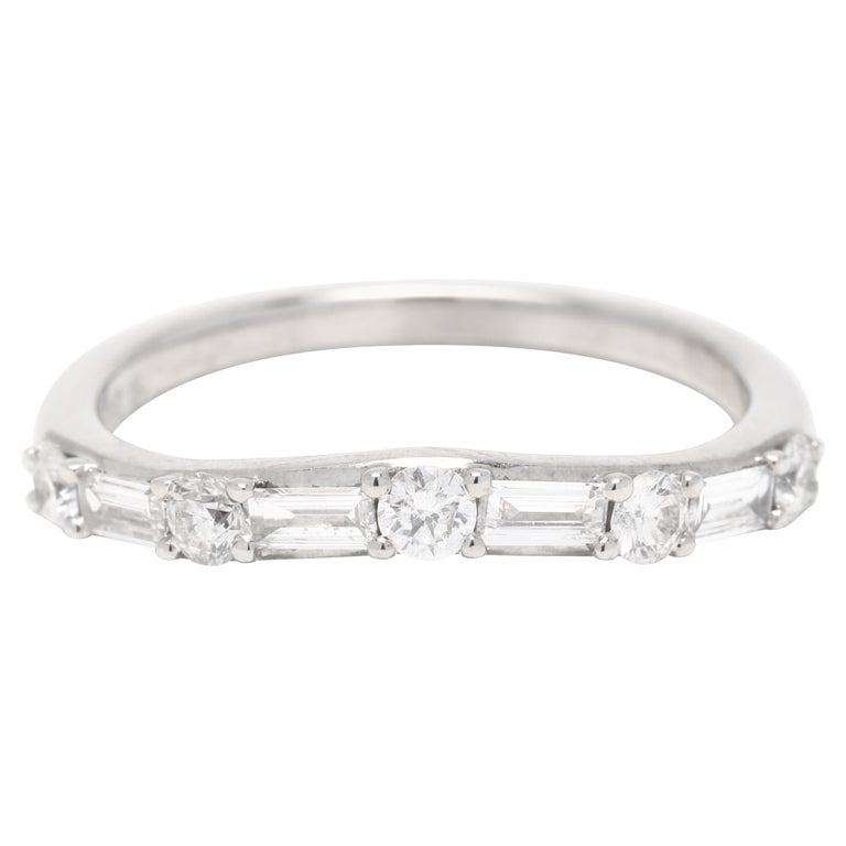 Baguette Round Diamond Curved Wedding Band, 14K White Gold, Ring For ...