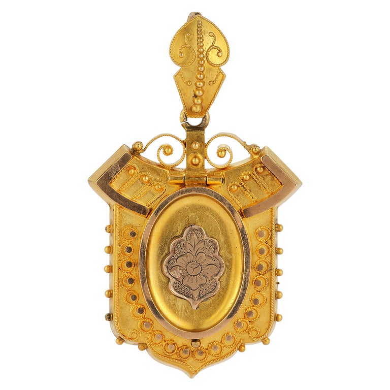 Etruscan Revival 15k Gold Victorian Large Locket For Sale at 1stDibs