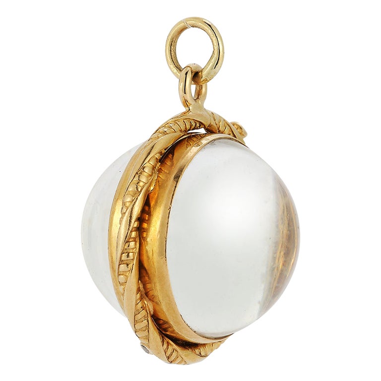 14k Gold and Rock Crystal Victorian Pools of Light Orb Locket Pendant ...