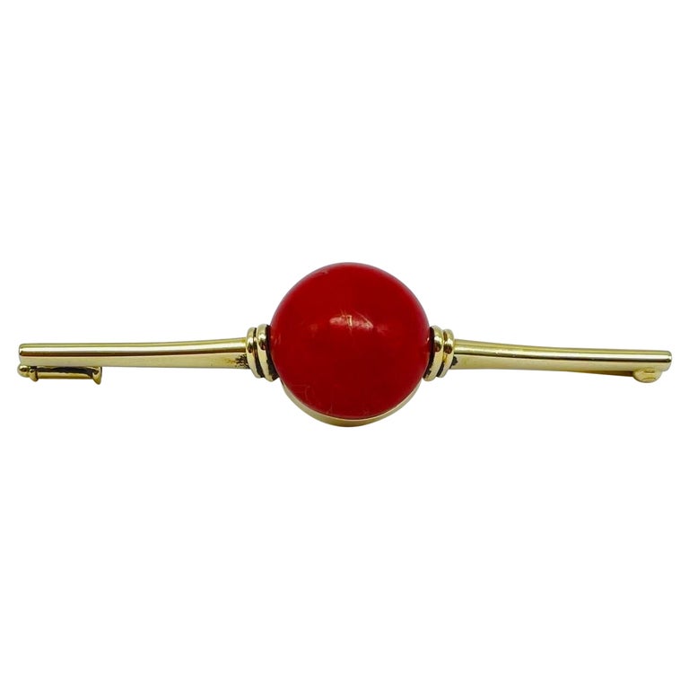 Unique Coral Brooch 14k Gold For Sale at 1stDibs
