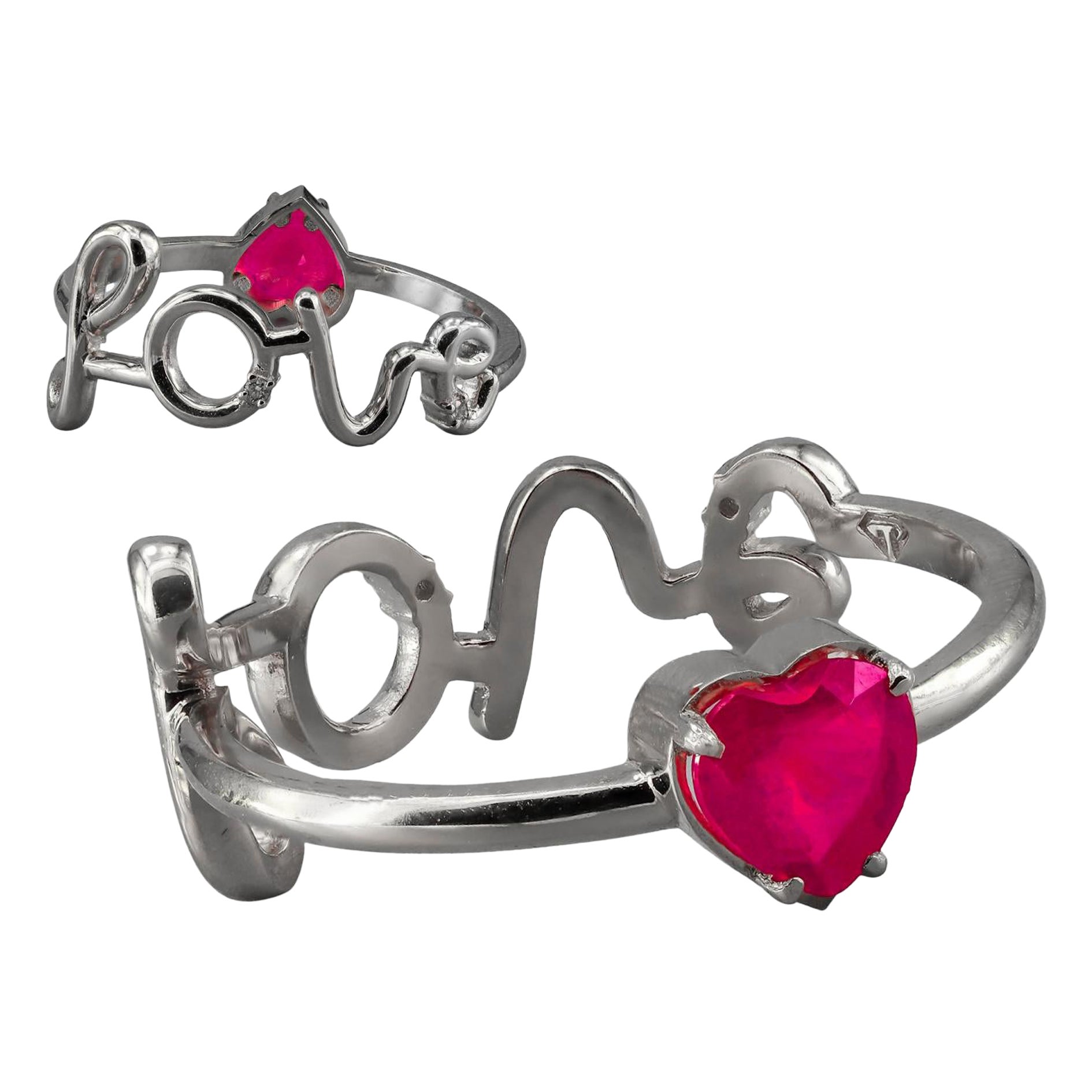 "Love" Ring with Ruby Heart and Diamond Ring For Sale at 1stDibs | 14k ...