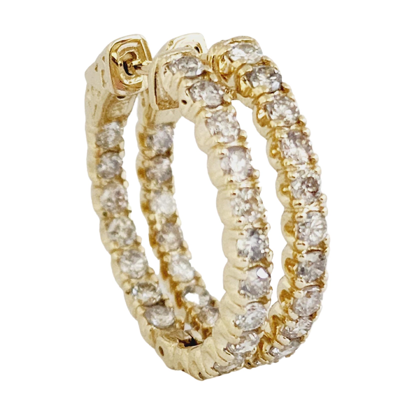 14K Yellow Gold 0.24 Carat Midi Pave Diamond Hoop Earrings by Shlomit ...