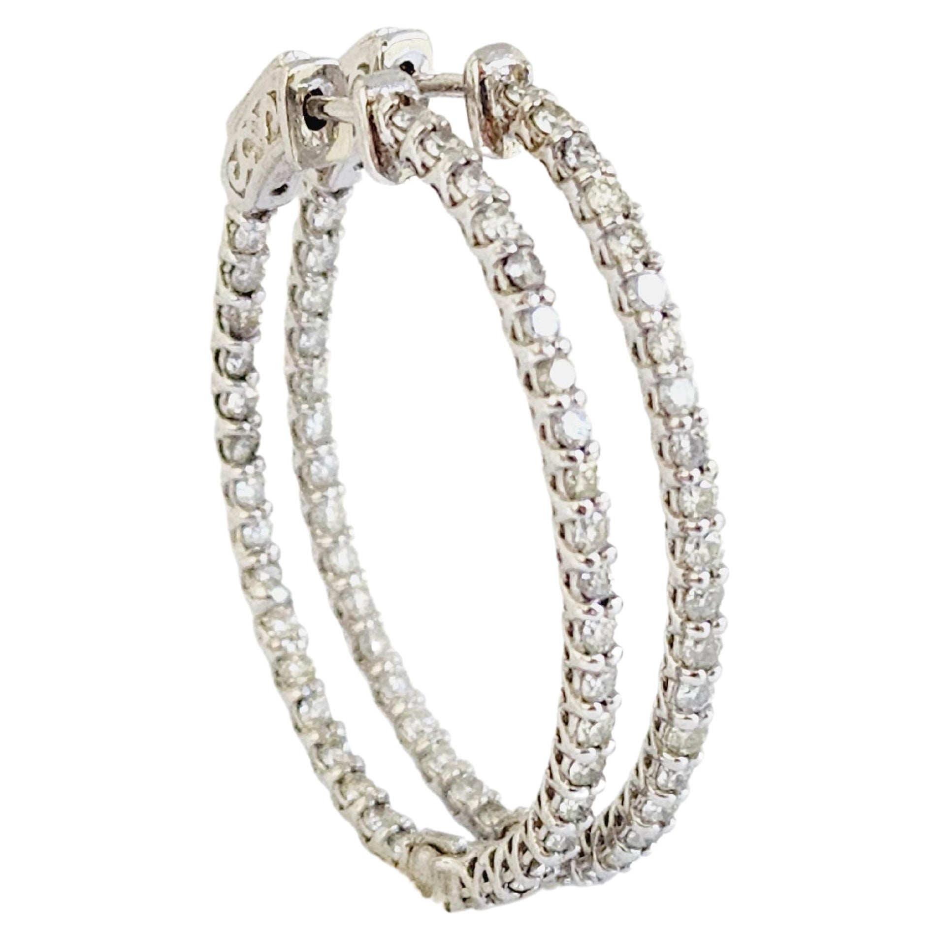 14 Karat White Gold 2.75 Carat Diamond Flexible Hoop Earrings For Sale ...