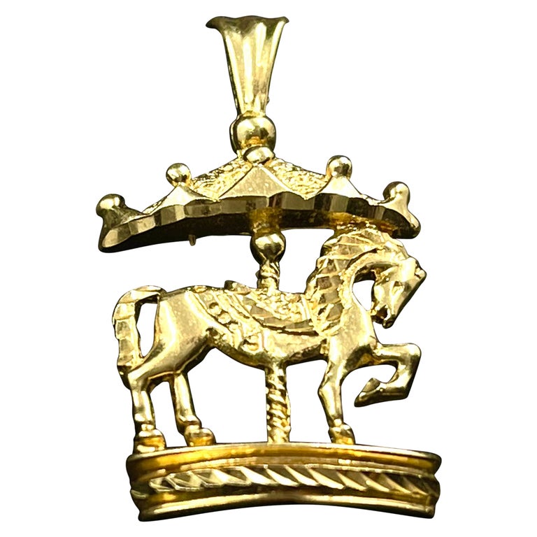 Vintage Carousel Horse Pendant, 14K Gold For Sale at 1stDibs